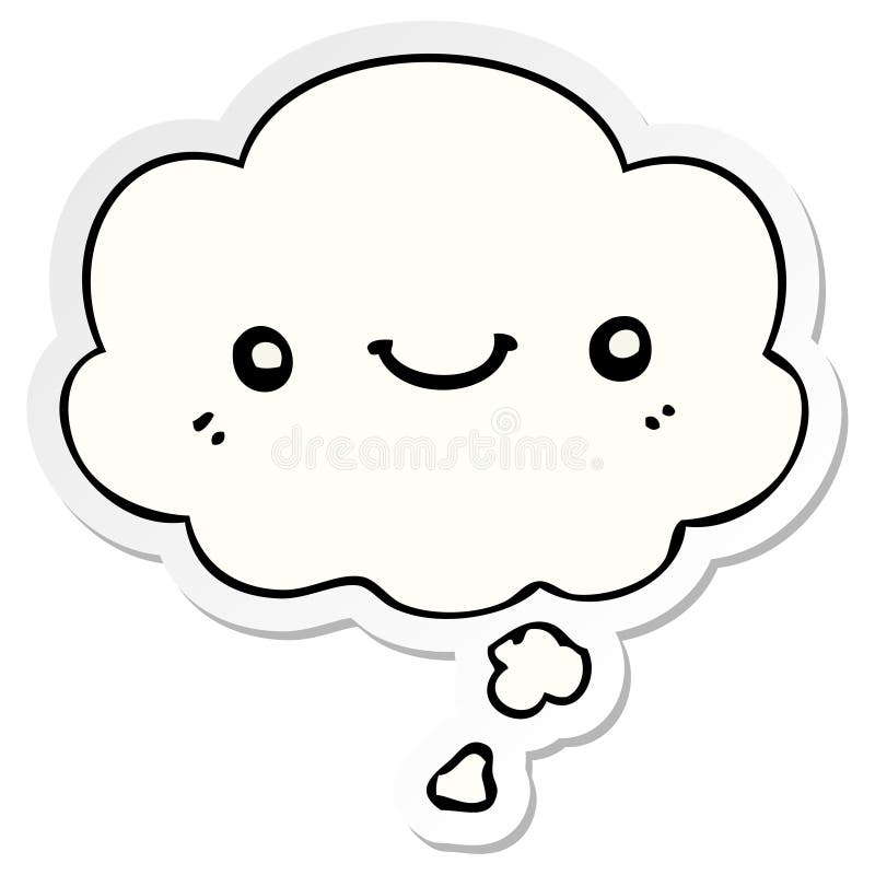 A Creative Cartoon Cute Happy Face and Thought Bubble As a Printed Sticker Stock Vector ...