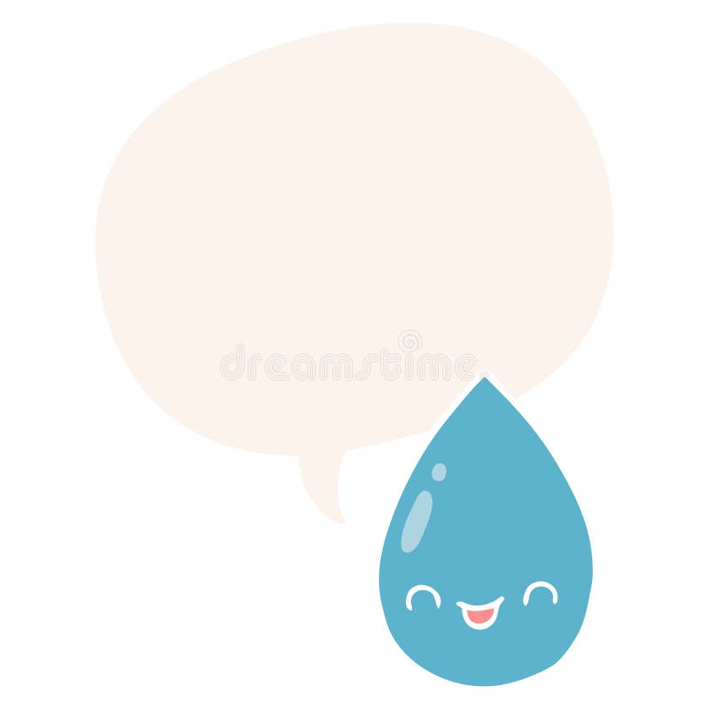 A Creative Cartoon Cute Raindrop and Speech Bubble in Retro Style Stock ...