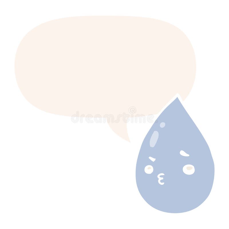 A Creative Cartoon Cute Raindrop and Speech Bubble in Retro Style Stock ...