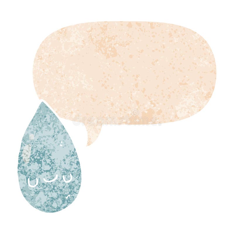 A Creative Cartoon Cute Raindrop and Speech Bubble in Retro Textured ...