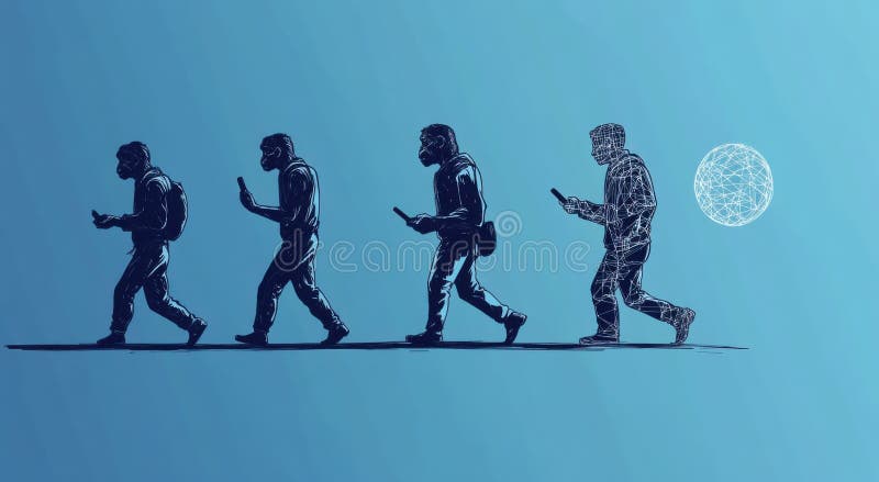 Evolution of Humans through Technology Depicted in a Cartoon with ...