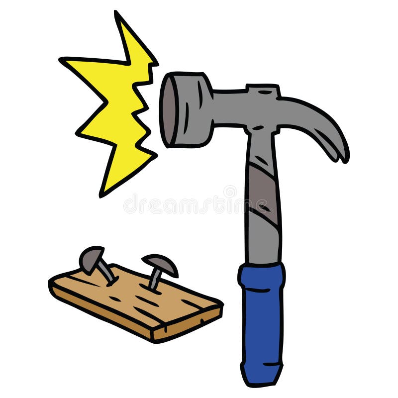 A Creative Cartoon Doodle Of A Hammer And Nails Stock Vector ...