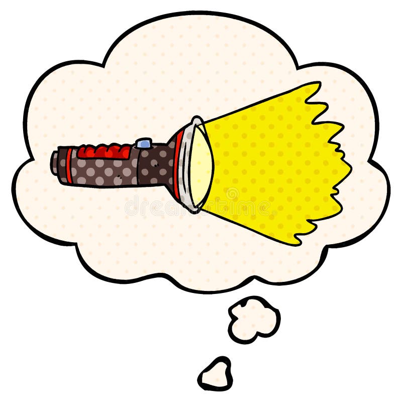 A Creative Cartoon Electric Torch and Thought Bubble in Comic Book ...
