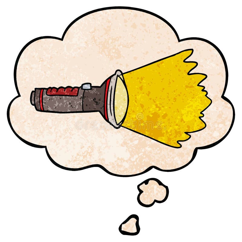 A Creative Cartoon Electric Torch and Thought Bubble in Grunge Texture ...