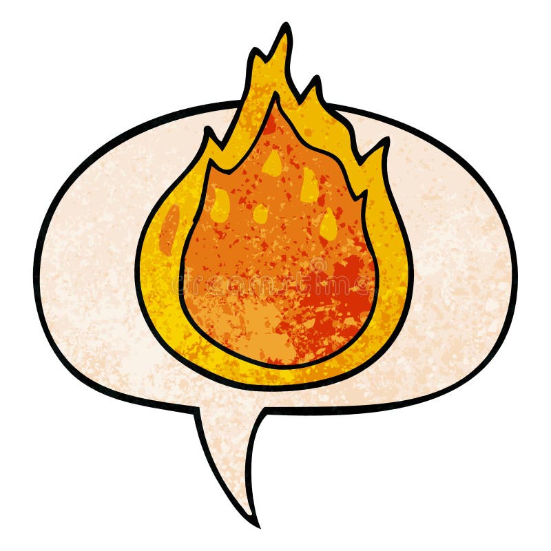 A Creative Cartoon Fire and Speech Bubble in Retro Texture Style Stock ...