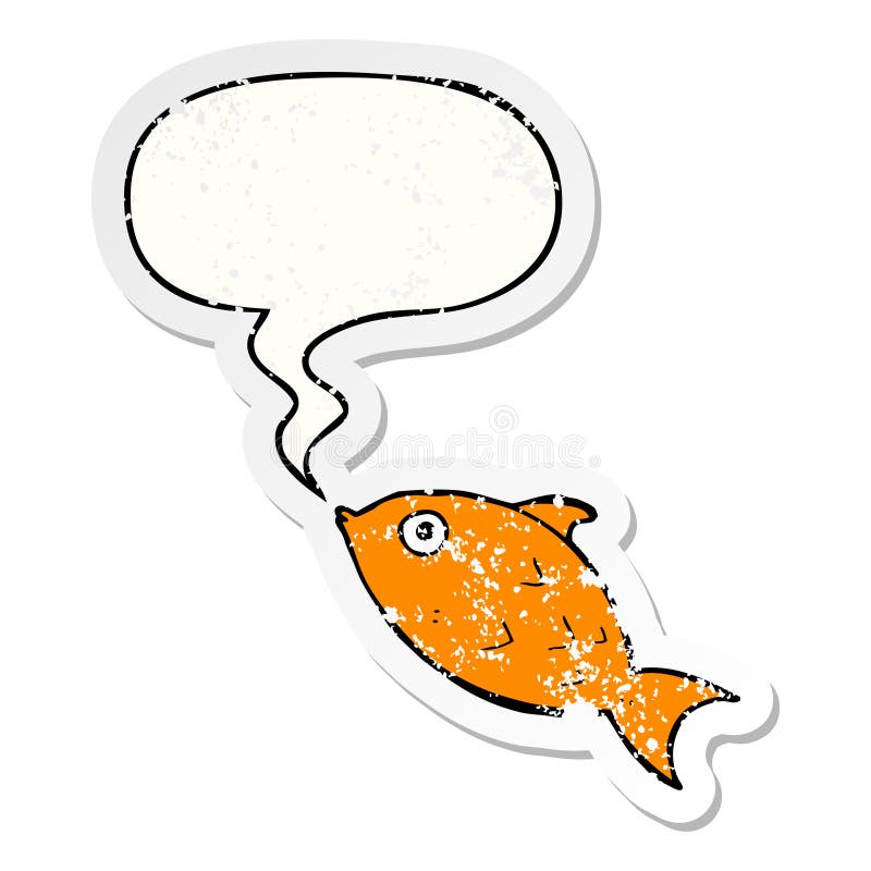 A Creative Cartoon Fish and Speech Bubble Distressed Sticker Stock ...