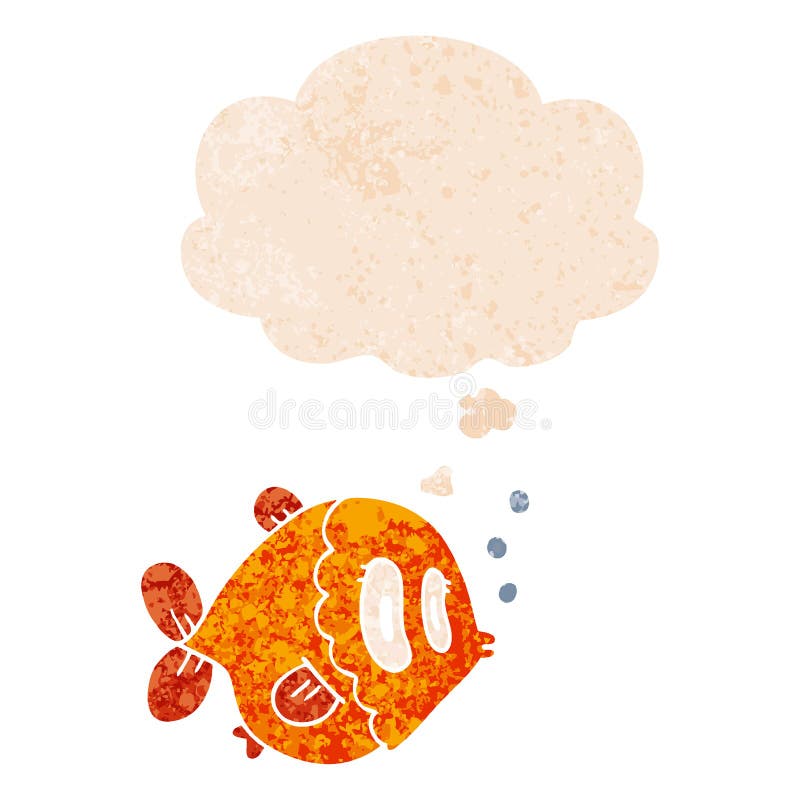 A Creative Cartoon Fish and Thought Bubble in Retro Textured Style ...