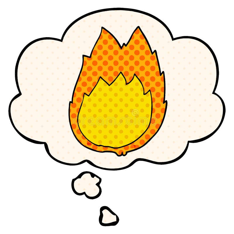 A Creative Cartoon Flames and Thought Bubble in Comic Book Style Stock ...