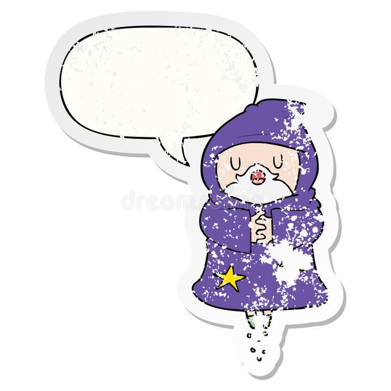 A Creative Cartoon Floating Wizard and Speech Bubble Distressed Sticker ...