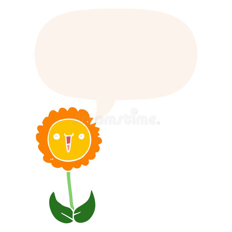 A Creative Cartoon Flower and Speech Bubble in Retro Style Stock Vector ...