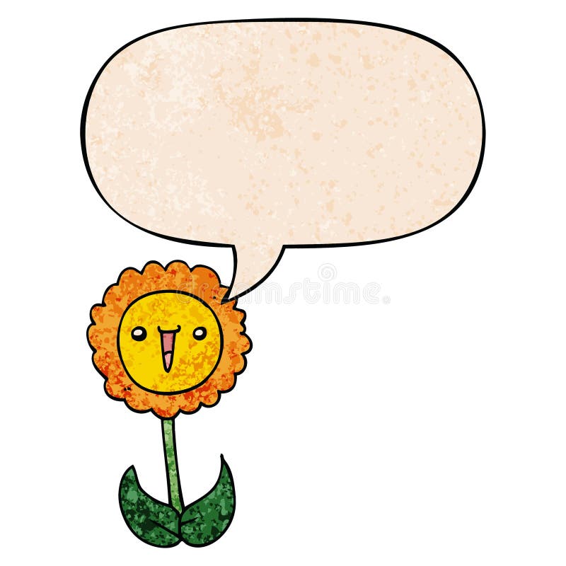 A Creative Cartoon Flower and Speech Bubble in Retro Texture Style ...