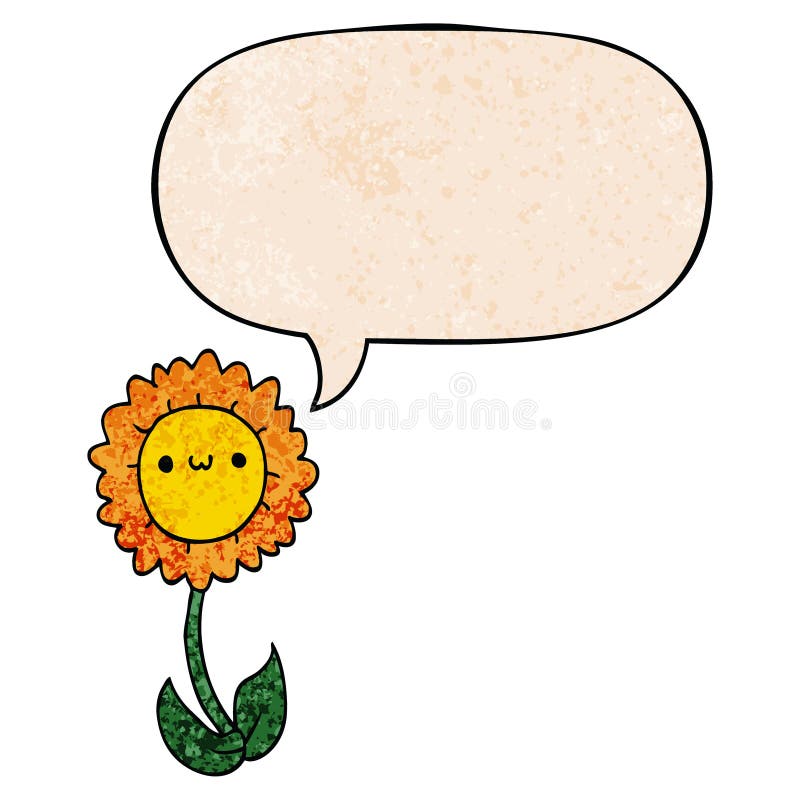 A Creative Cartoon Flower and Speech Bubble in Retro Texture Style ...