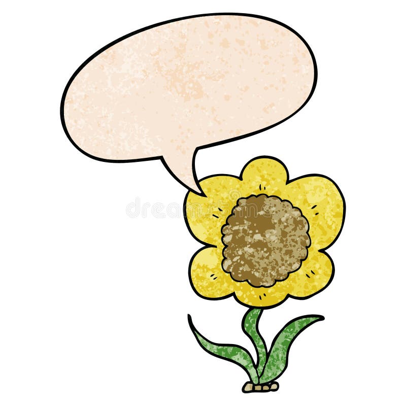 A Creative Cartoon Flower and Speech Bubble in Retro Texture Style ...