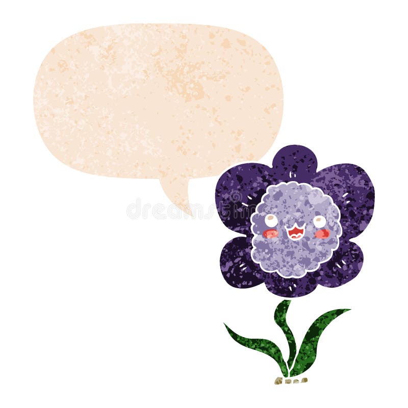 A Creative Cartoon Flower and Speech Bubble in Retro Textured Style ...