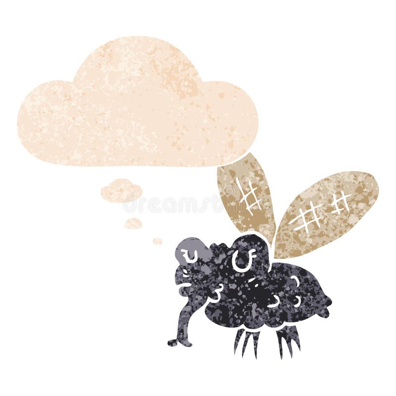 A Creative Cartoon Fly and Thought Bubble in Retro Textured Style Stock ...