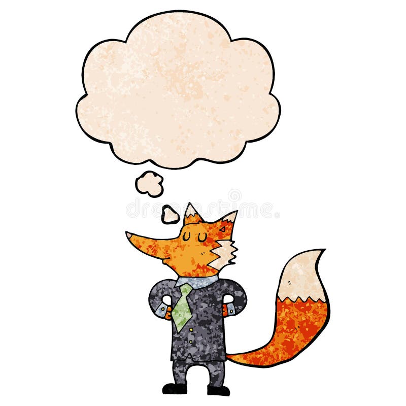 A Creative Cartoon Fox Businessman and Thought Bubble in Grunge Texture ...