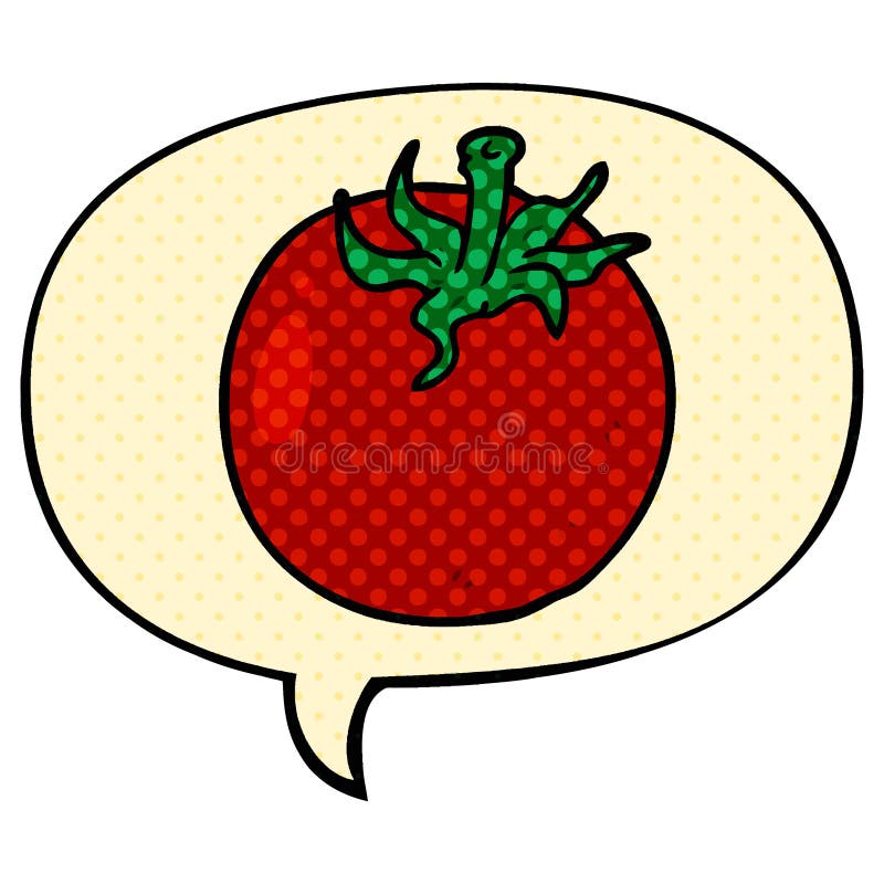 A Creative Cartoon Fresh Tomato And Speech Bubble In Comic Book Style ...