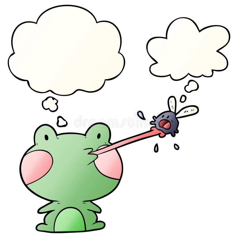 A Creative Cartoon Frog Catching Fly and Thought Bubble in Smooth ...