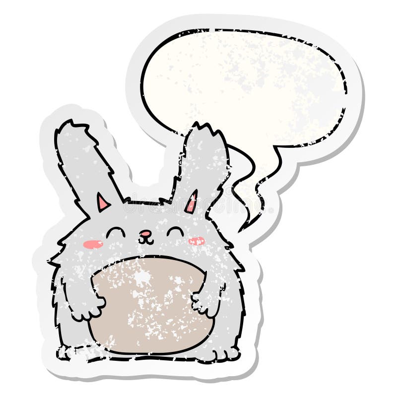 A Creative Cartoon Furry Rabbit and Speech Bubble Distressed Sticker ...