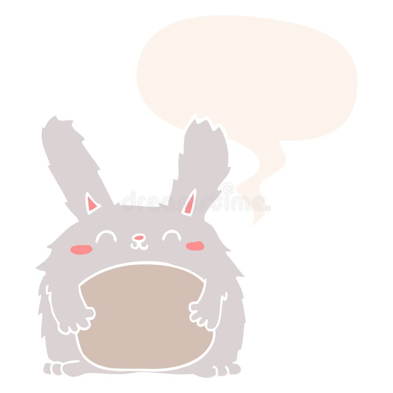 A Creative Cartoon Furry Rabbit and Speech Bubble in Retro Style Stock ...