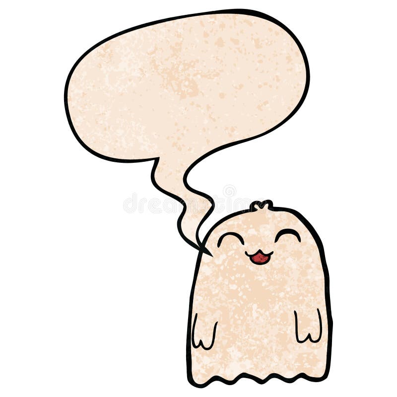 A Creative Cartoon Ghost and Speech Bubble in Retro Texture Style Stock ...