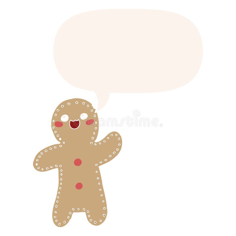 A Creative Cartoon Gingerbread Man and Speech Bubble in Retro Style ...