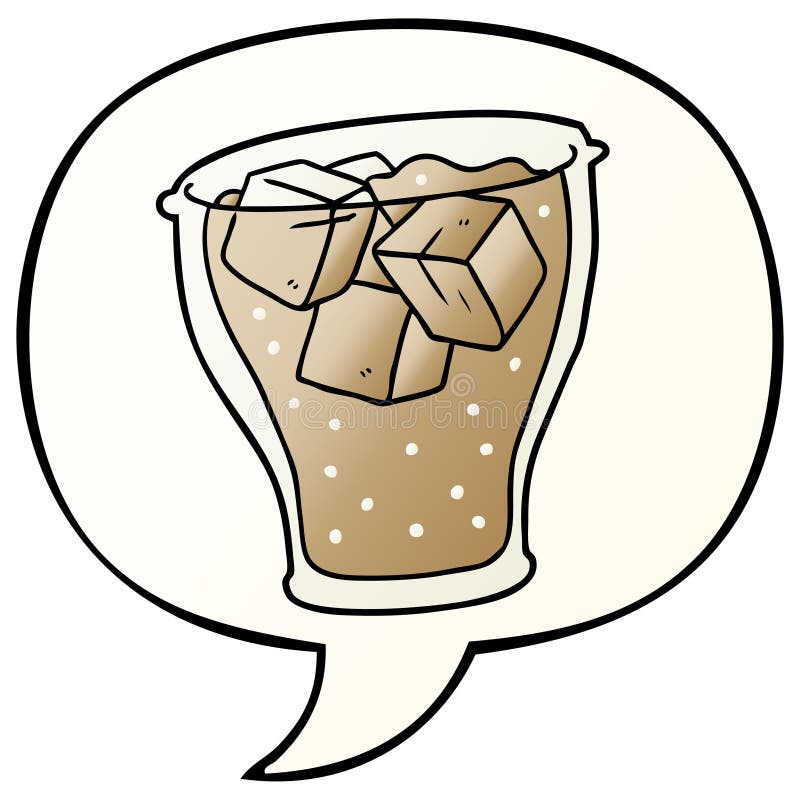 A Creative Cartoon Glass of Cola and Ice and Speech Bubble in Smooth ...