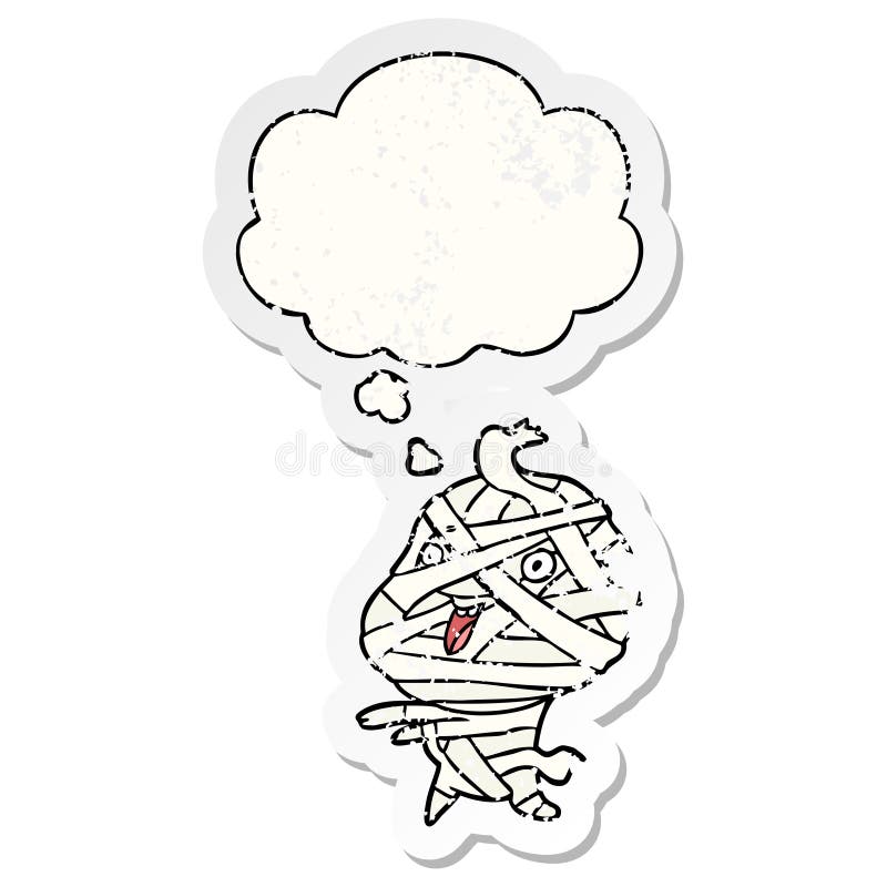 A Creative Cartoon Halloween Mummy and Thought Bubble As a Distressed ...