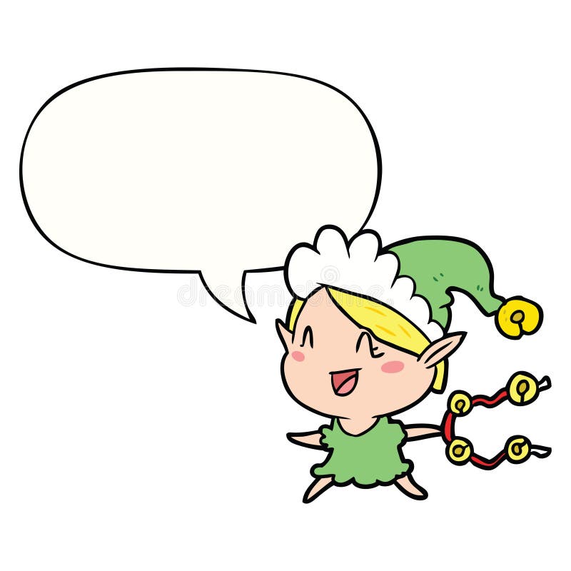 A Creative Cartoon Happy Christmas Elf and Speech Bubble Stock Vector ...