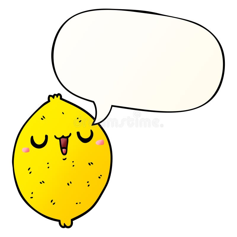 A Creative Cartoon Happy Lemon and Speech Bubble in Smooth Gradient ...