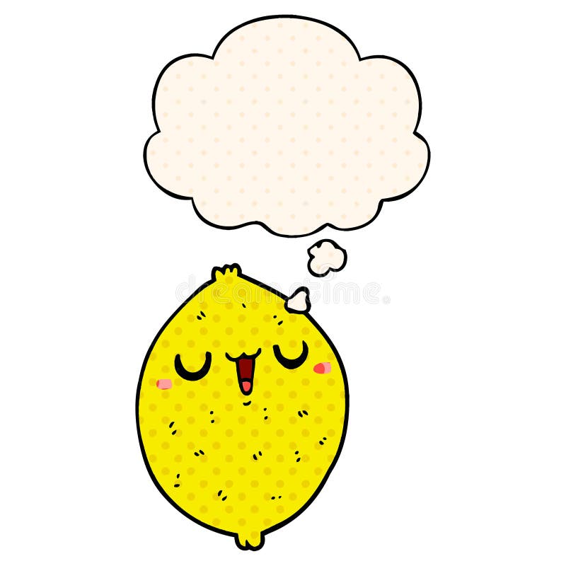 A Creative Cartoon Happy Lemon and Thought Bubble in Comic Book Style ...
