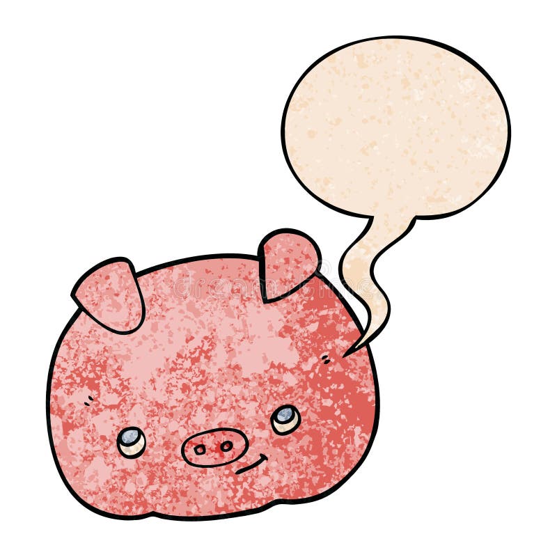 A Creative Cartoon Happy Pig and Speech Bubble in Retro Texture Style ...