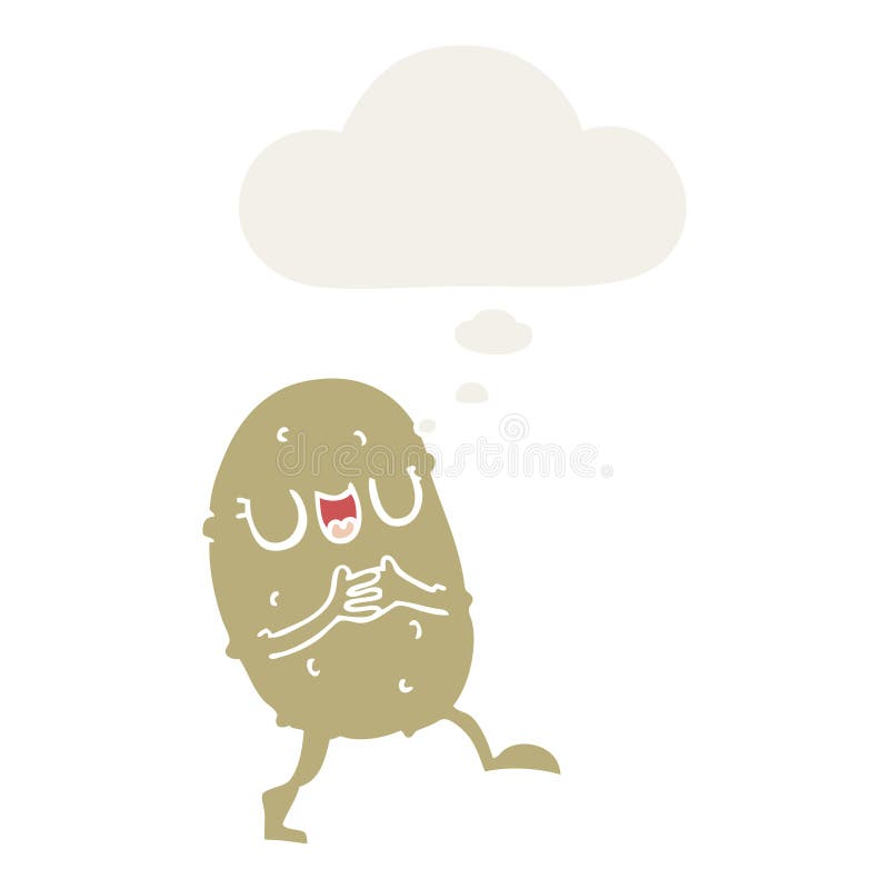 A Creative Cartoon Happy Potato and Thought Bubble in Retro Style Stock ...