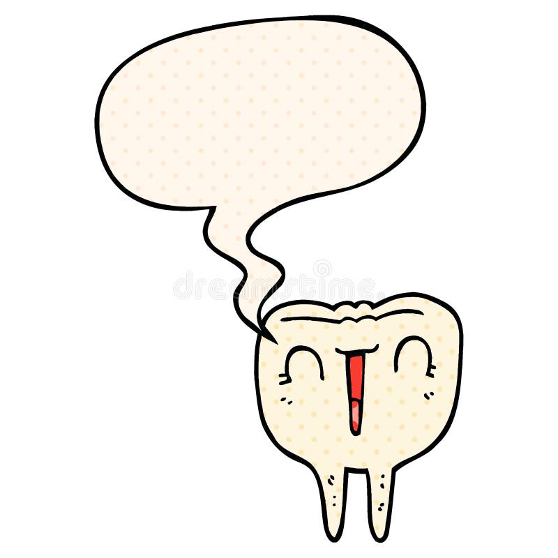 A Creative Cartoon Happy Tooth and Speech Bubble in Comic Book Style ...