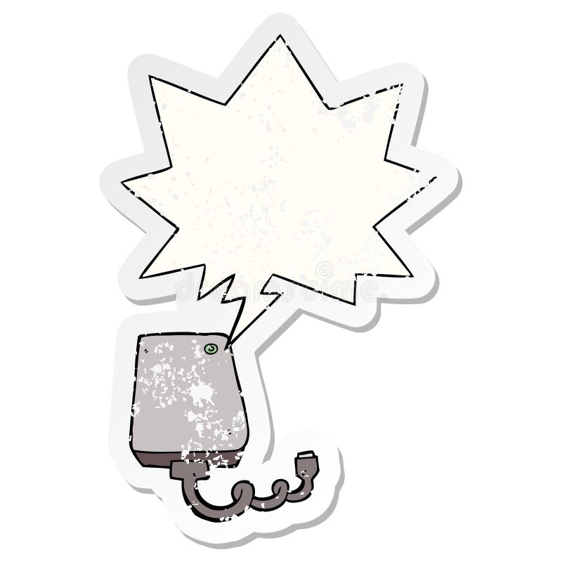 A Creative Cartoon Hard Drive and Speech Bubble Distressed Sticker ...