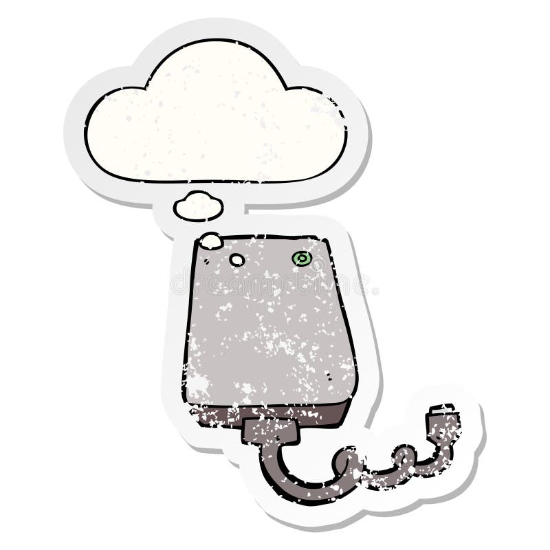 A Creative Cartoon Hard Drive and Thought Bubble As a Distressed Worn ...