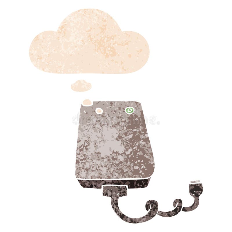 A Creative Cartoon Hard Drive and Thought Bubble in Retro Textured ...