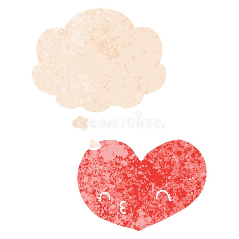 A Creative Cartoon Heart with Face and Thought Bubble in Retro Textured ...