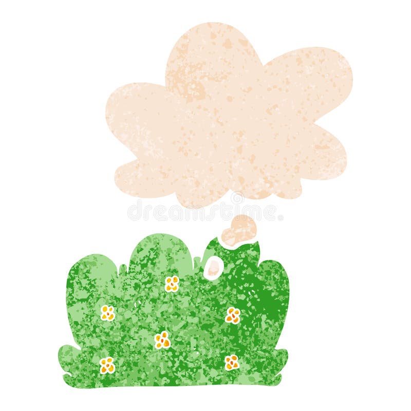 A Creative Cartoon Hedge and Thought Bubble in Retro Textured Style ...