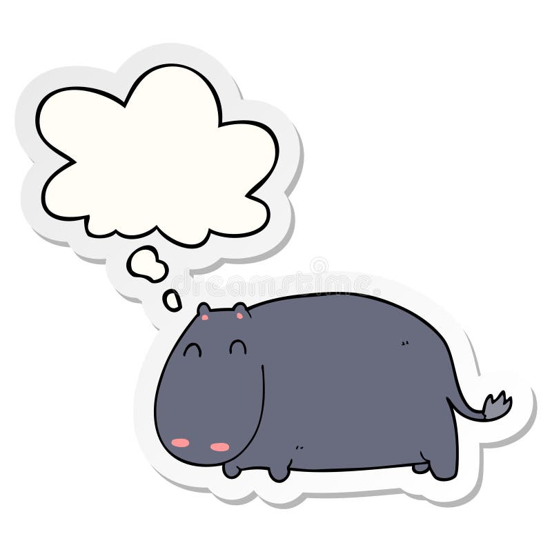 A Creative Cartoon Hippo and Thought Bubble As a Printed Sticker Stock ...