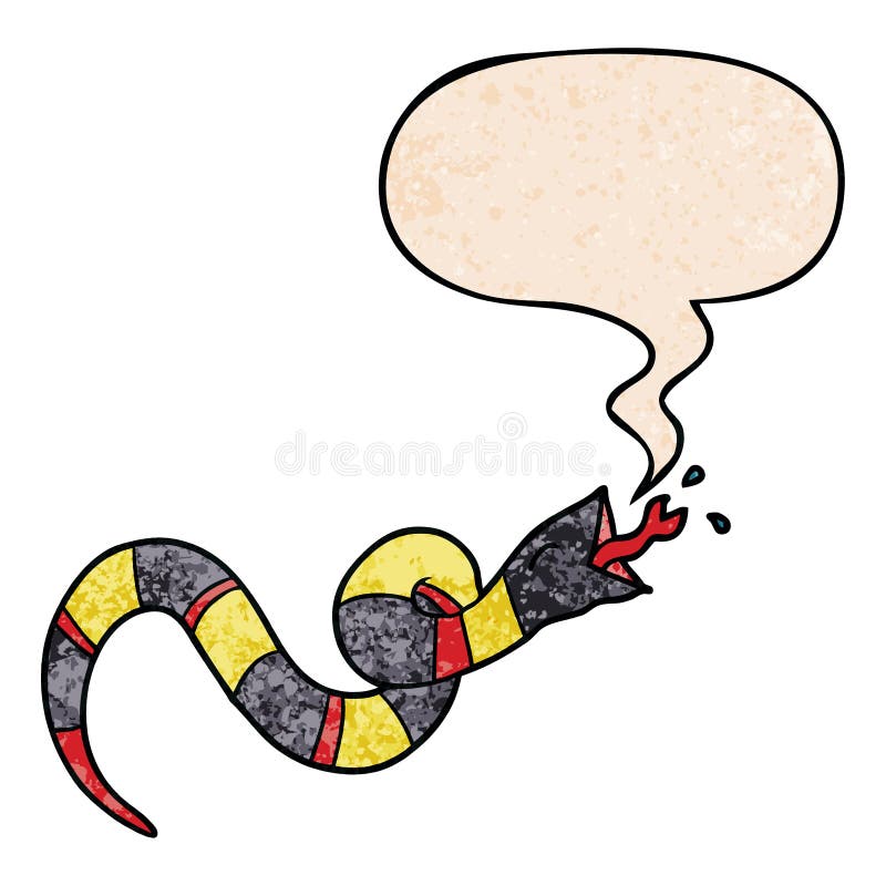A Creative Cartoon Hissing Snake and Speech Bubble in Retro Texture ...