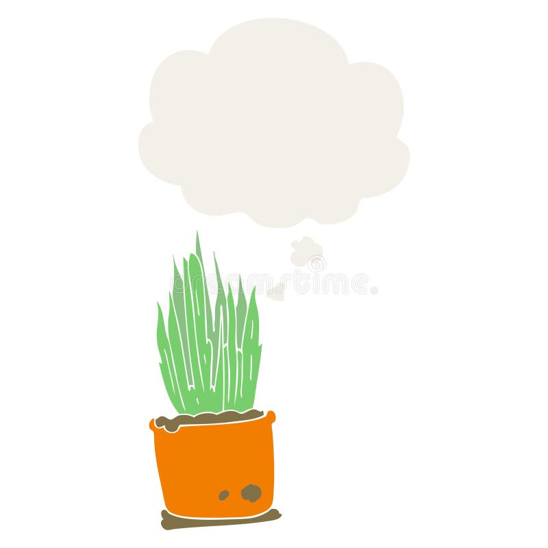 A Creative Cartoon House Plant and Thought Bubble in Retro Style Stock ...