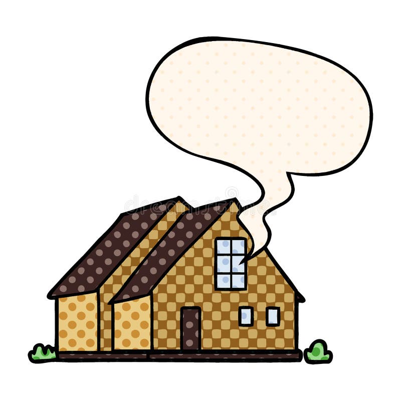 A Creative Cartoon House and Speech Bubble in Comic Book Style Stock ...
