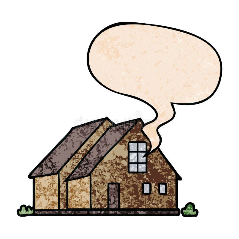 A Creative Cartoon House and Speech Bubble in Retro Texture Style Stock ...