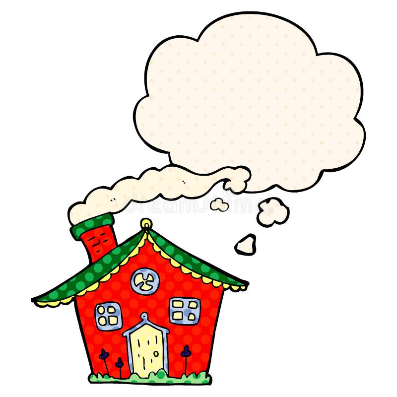 A Creative Cartoon House and Thought Bubble in Comic Book Style Stock ...