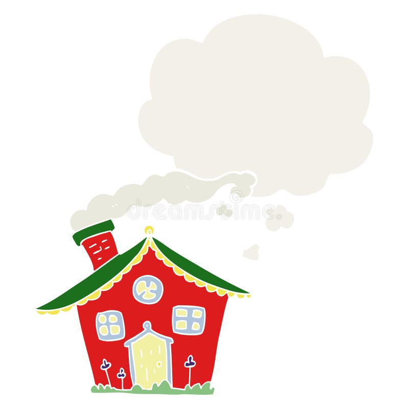 A Creative Cartoon House and Thought Bubble in Retro Style Stock Vector ...