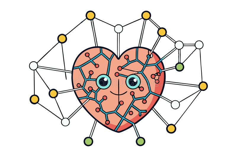 Creative Cartoon Illustration of a Heart Connected To a Neural Network ...