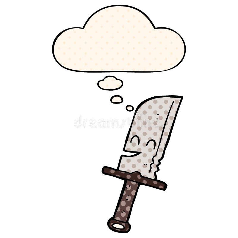 A Creative Cartoon Knife and Thought Bubble in Comic Book Style Stock ...