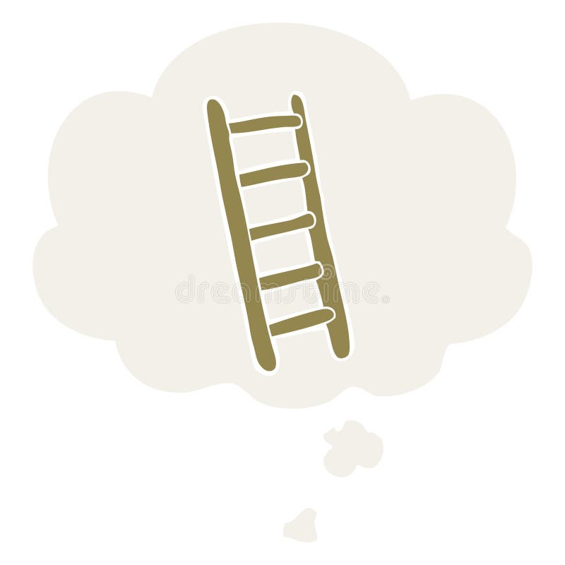 A Creative Cartoon Ladder and Thought Bubble in Retro Style Stock ...