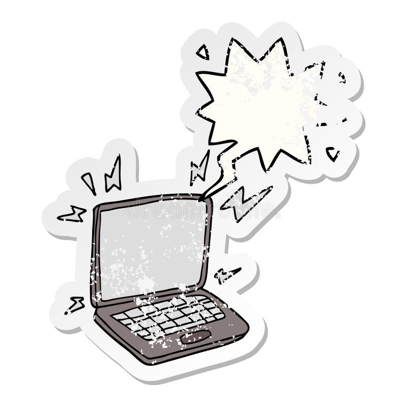 A Creative Cartoon Laptop Computer and Speech Bubble Distressed Sticker ...